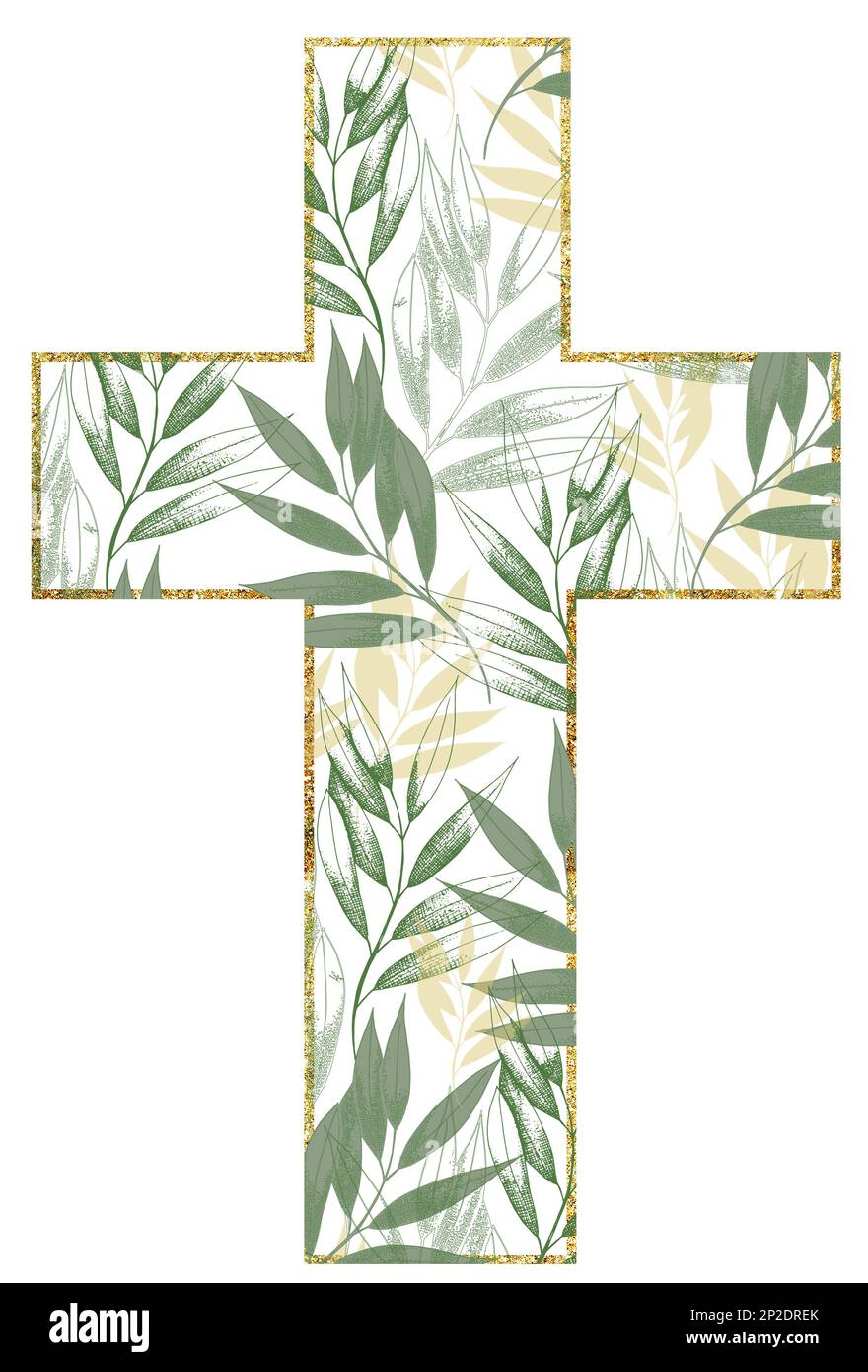 Watercolor greenery and golden frame cross clip art. Religion cross ...