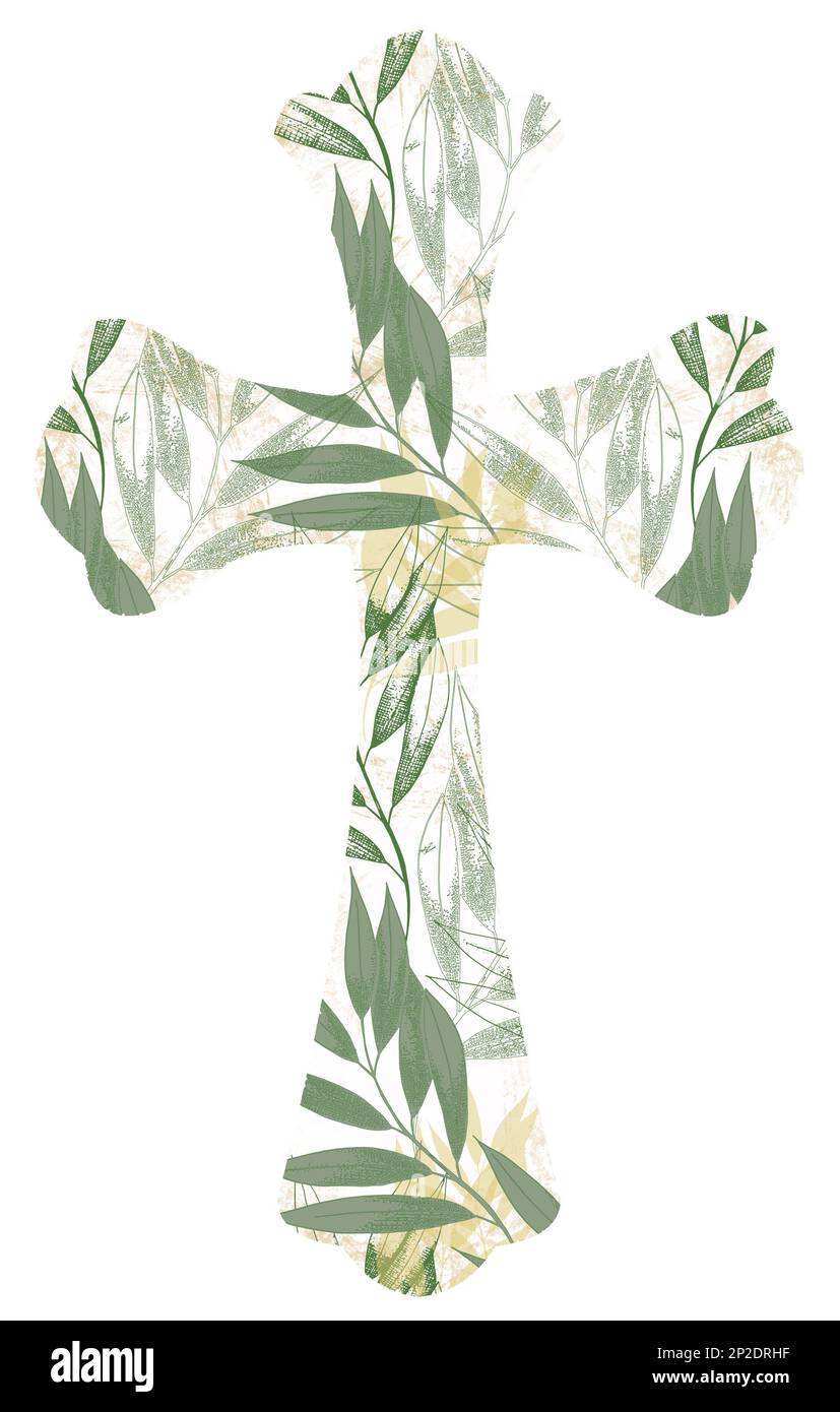 Watercolor greenery cross clip art. Religion cross with eucaliptus ...