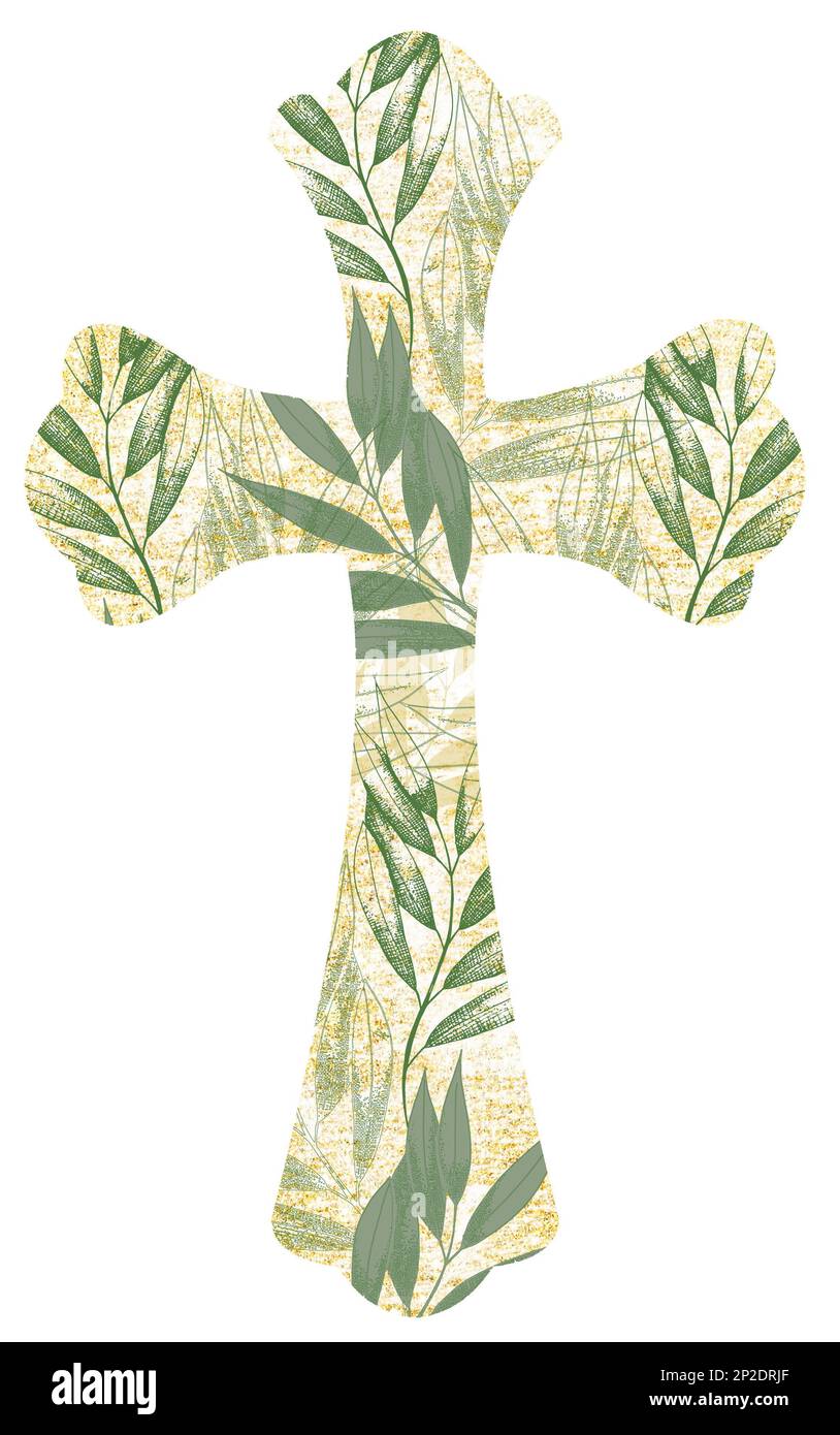 Watercolor greenery cross clip art. Religion cross with eucaliptus ...