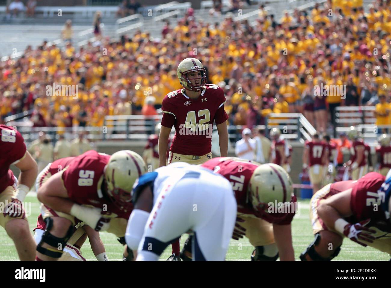 September 12, 2015: Boston College kicker Alex Howell (42) measures an ...