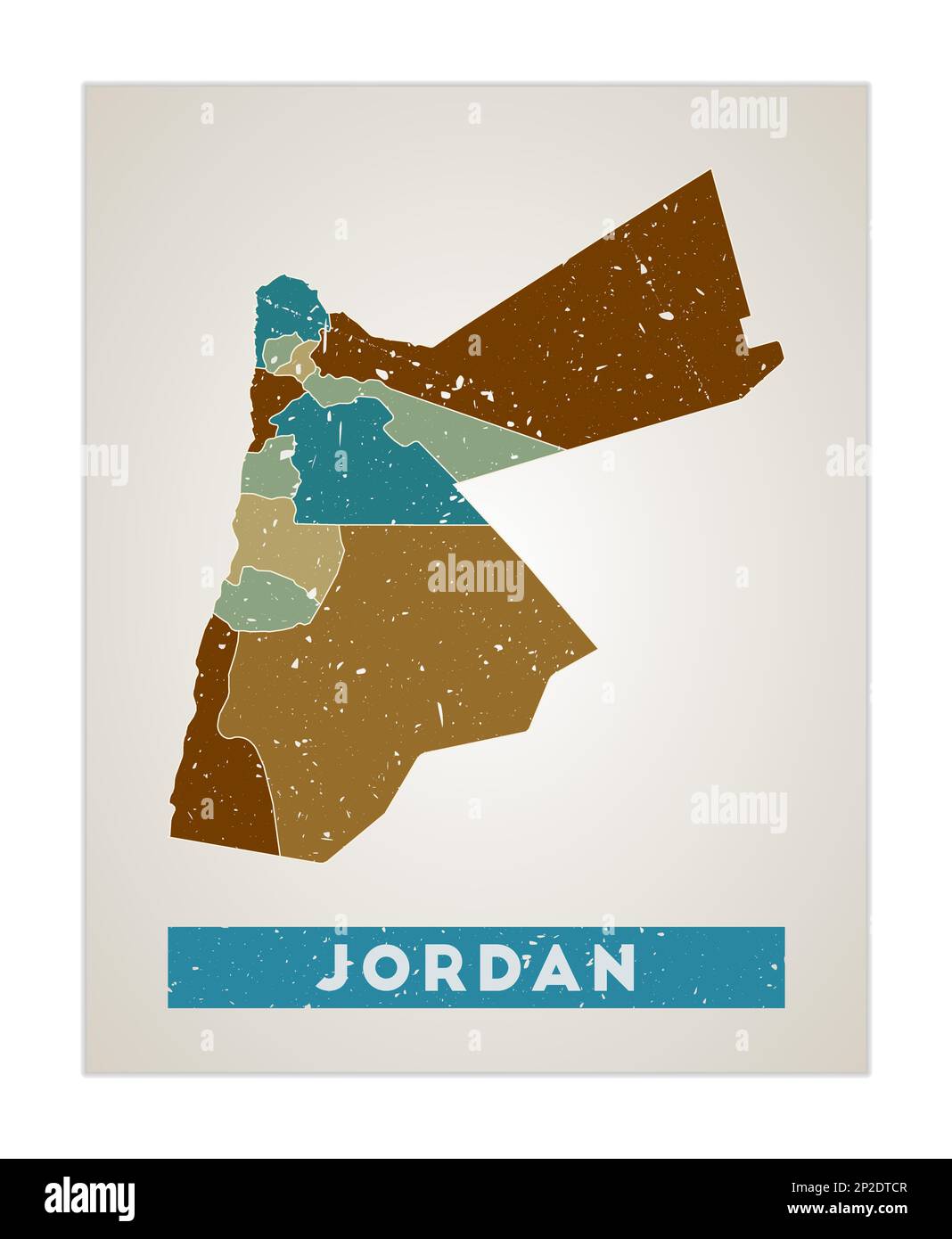 Jordan map. Country poster with regions. Old grunge texture. Shape of ...
