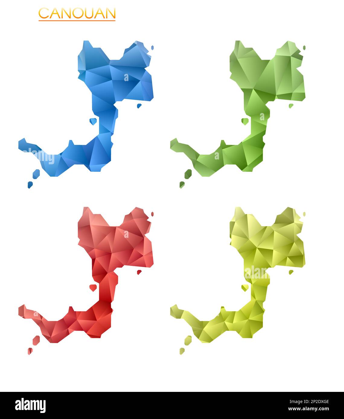 Set of vector polygonal maps of Canouan. Bright gradient map of island ...