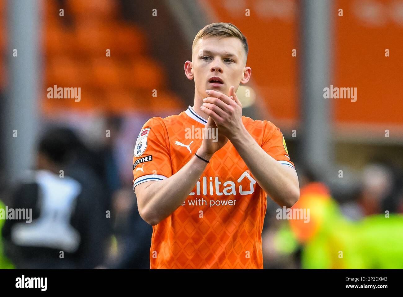 Andy Lyons #24 of Blackpool applauds the fans at the end of the Sky Bet ...