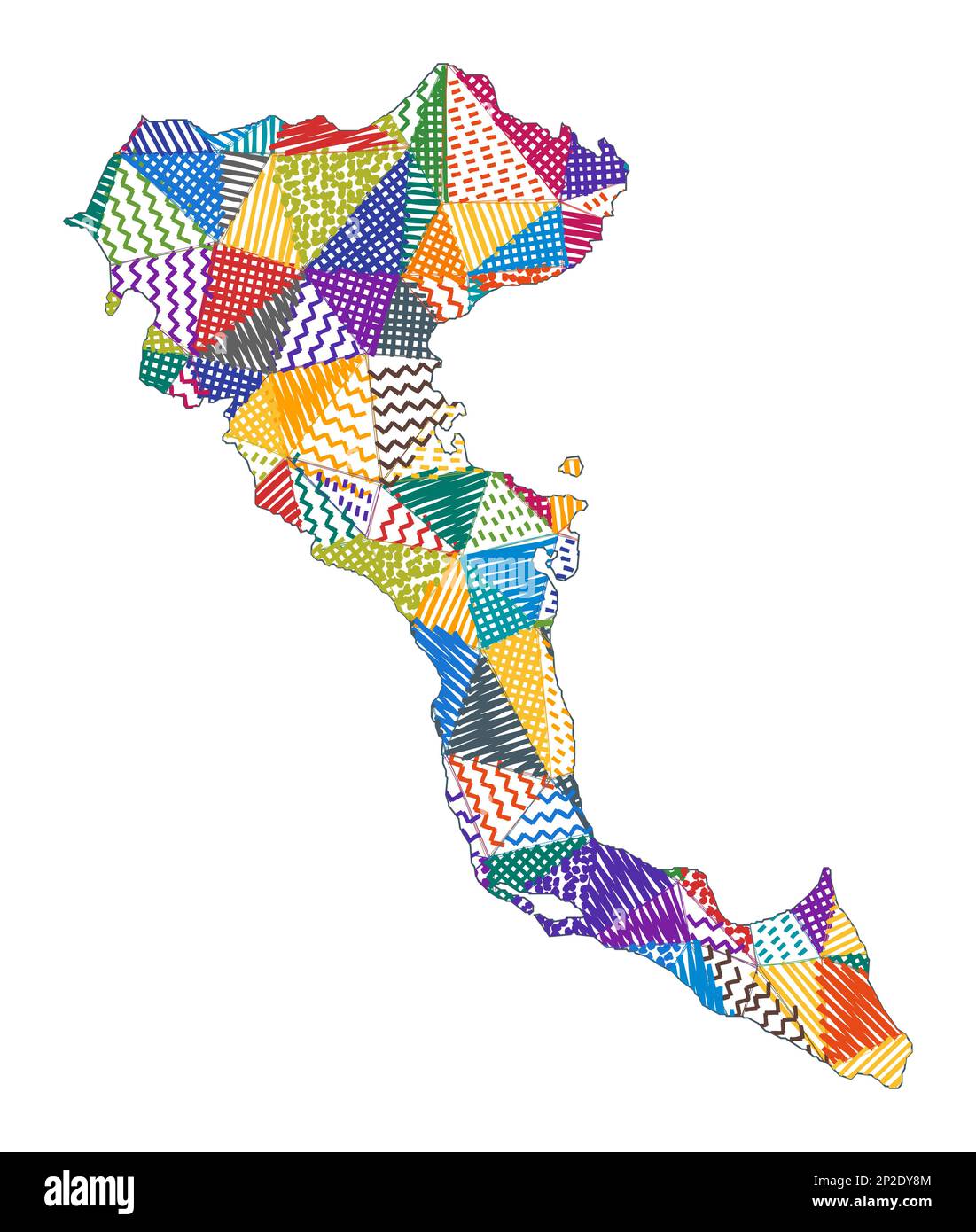 Kid style map of Corfu. Hand drawn polygons in the shape of Corfu ...