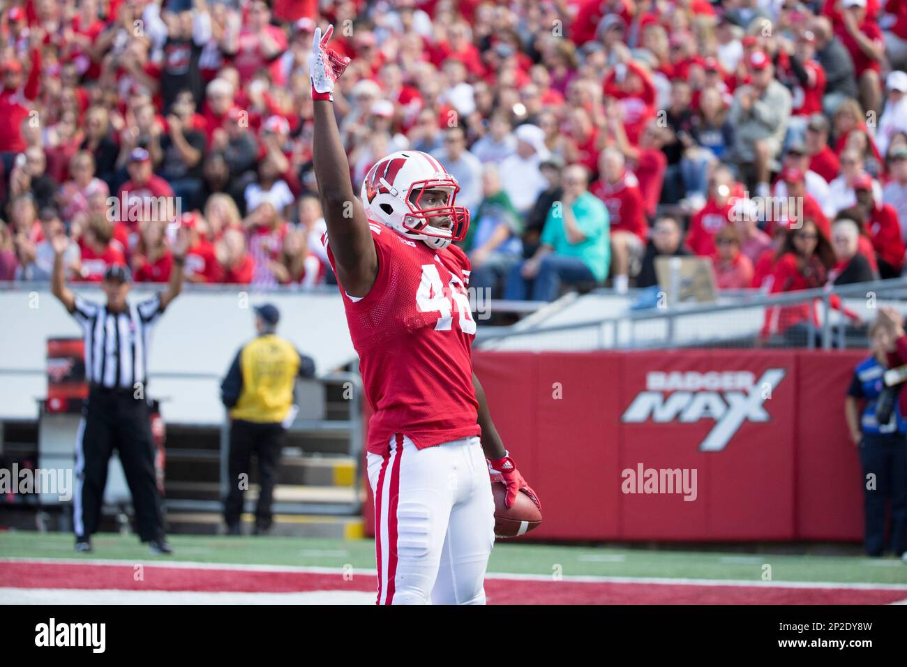 Wisconsin Badgers tight end Austin Traylor (46) celebrates a touchdown ...