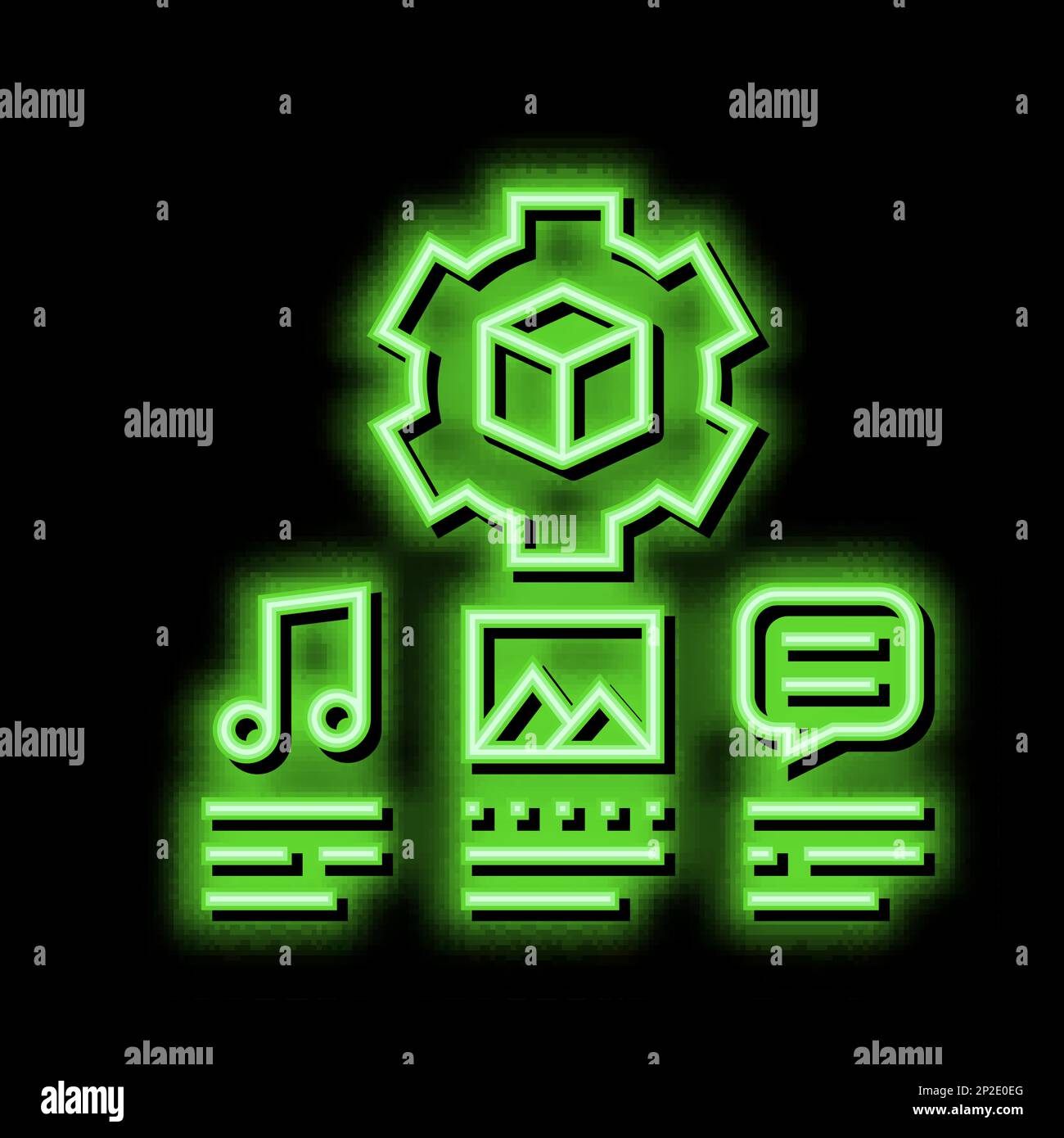 settings of audio, image and test ugc neon glow icon illustration Stock ...