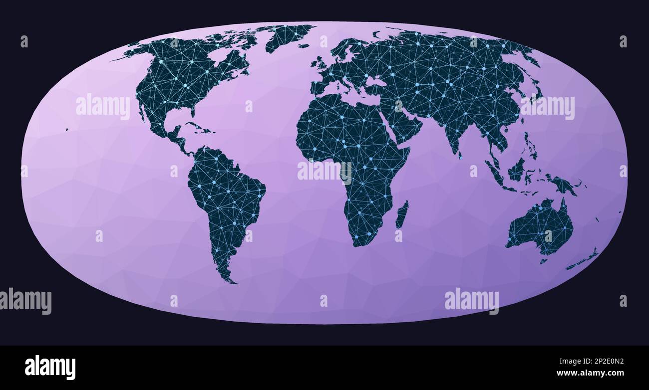 World map with nodes. Waldo R. Tobler's hyperelliptical projection ...