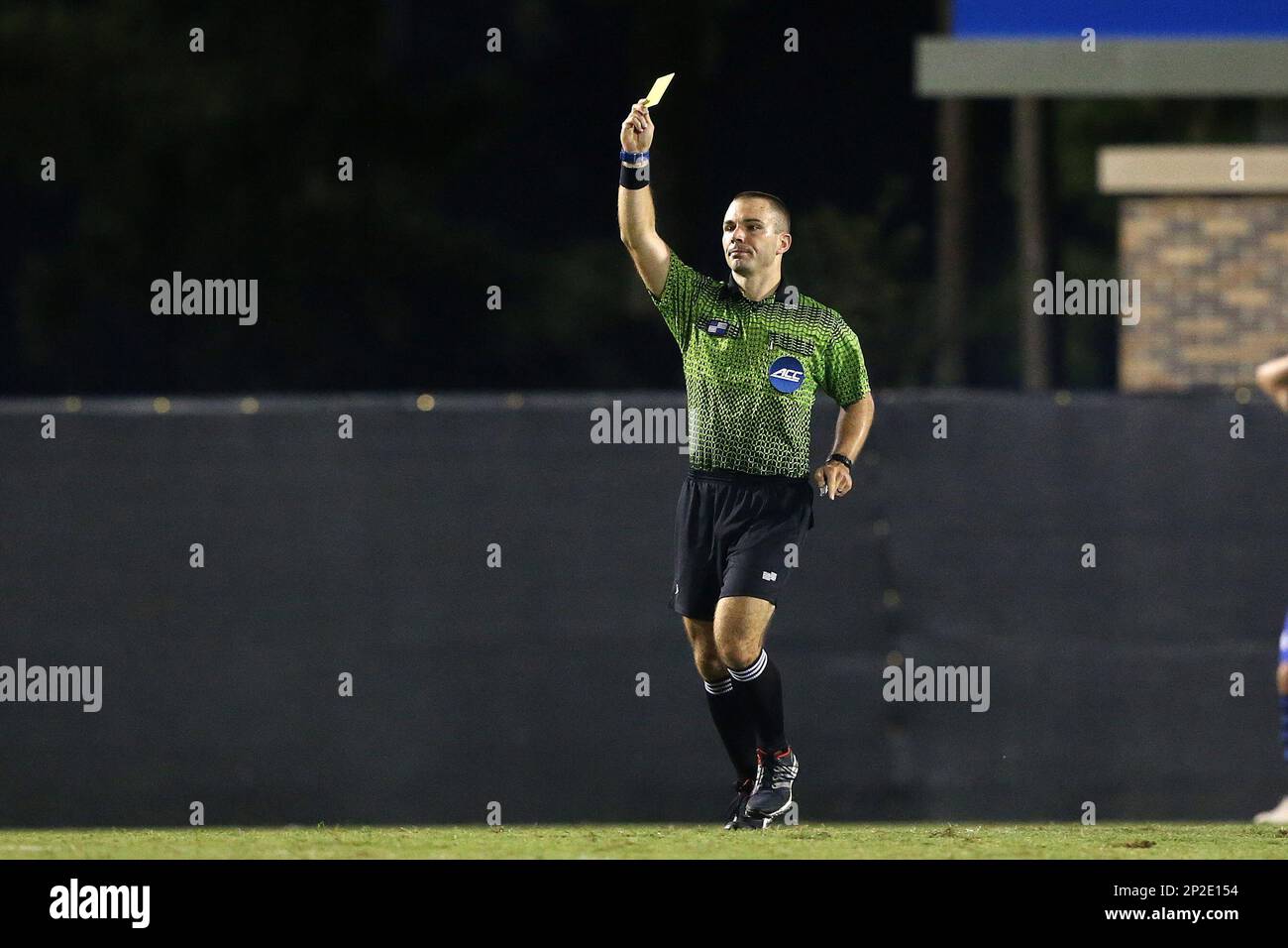 11 September 2015: Referee Chris Penso shows the yellow card. The Duke ...