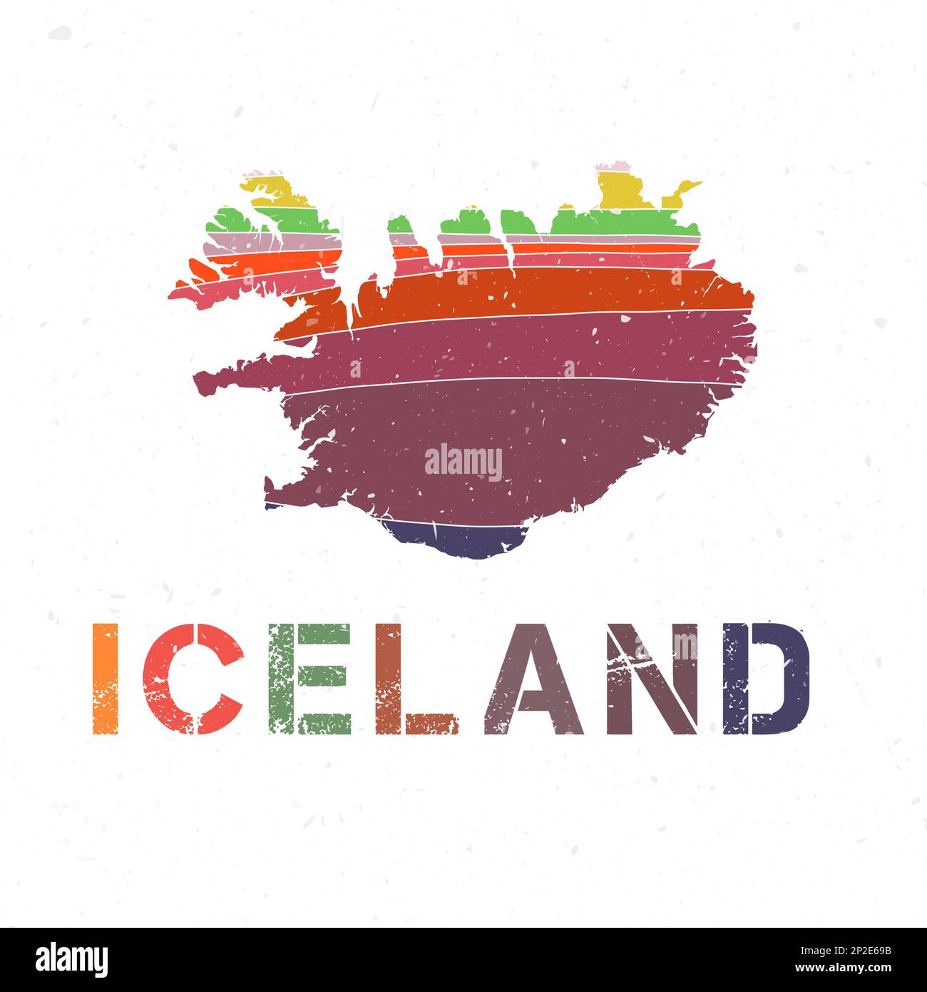 Iceland map design. Shape of the country with beautiful geometric waves ...