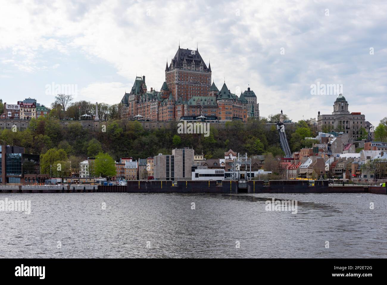 The old Quebec city and the Frontenac castle seen from the ferry ...
