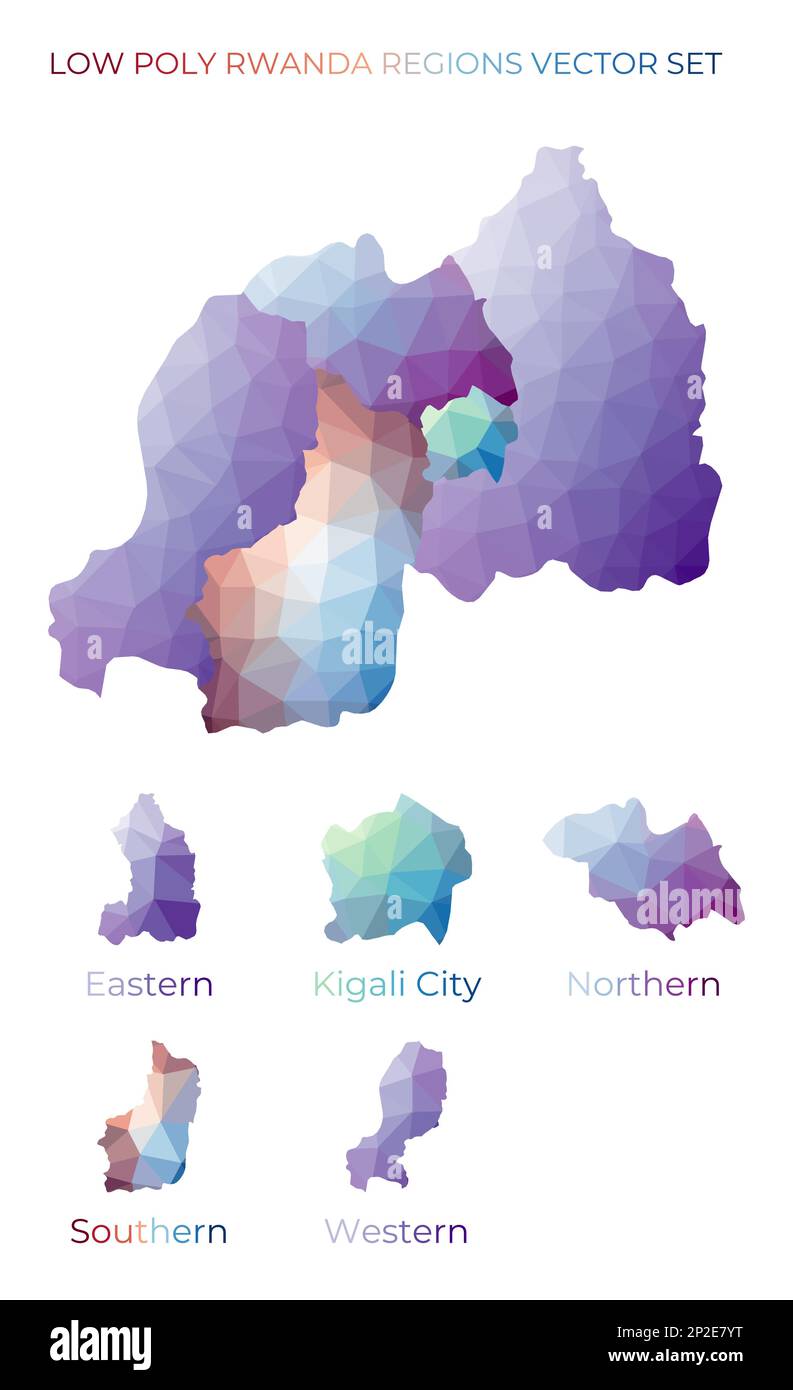 Rwandan low poly regions. Polygonal map of Rwanda with regions. Geometric maps for your design ...