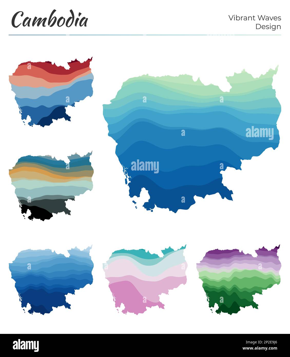 Set of vector maps of Cambodia. Vibrant waves design. Bright map of ...