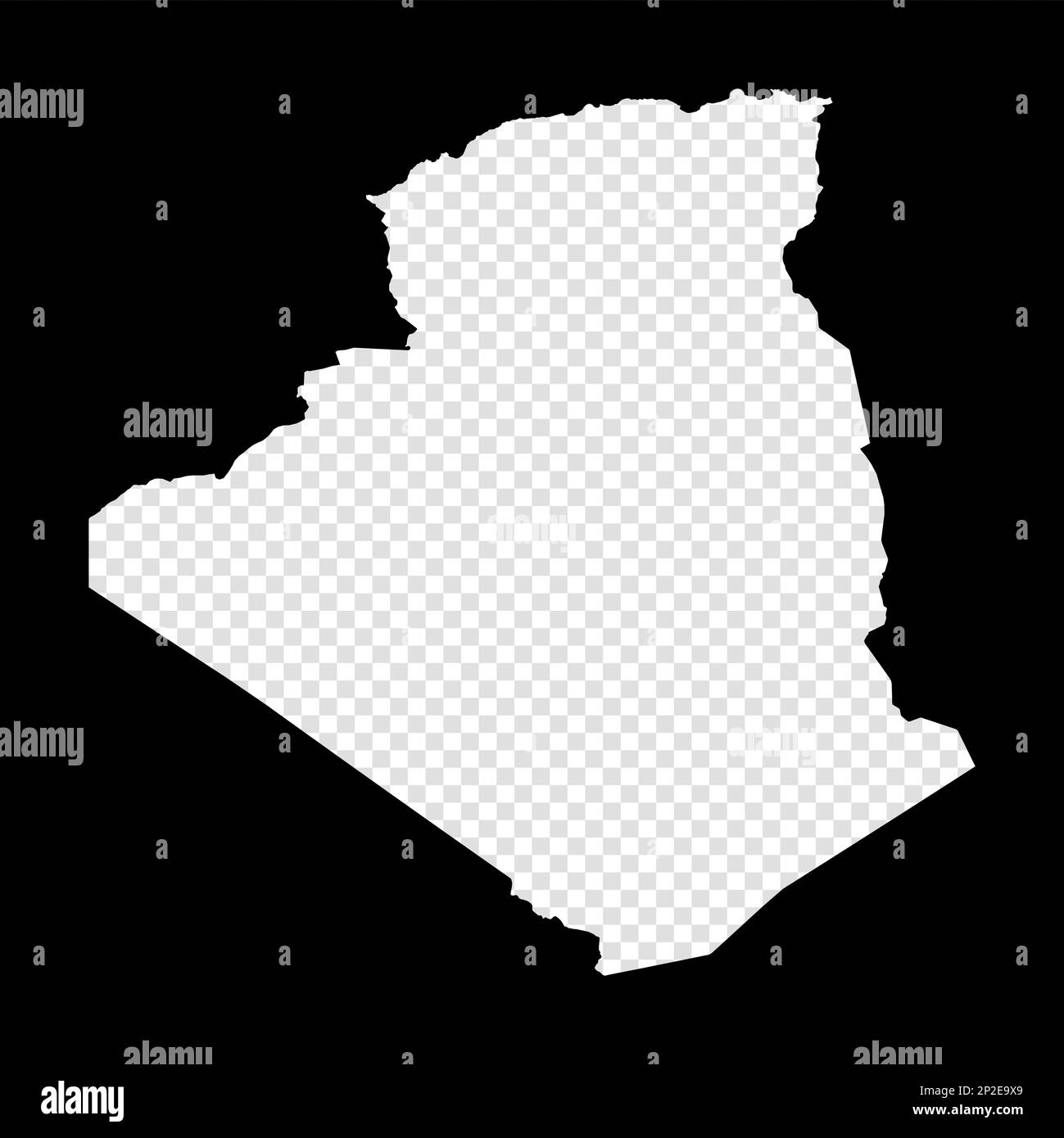 Stencil map of Algeria. Simple and minimal transparent map of Algeria. Black rectangle with cut ...