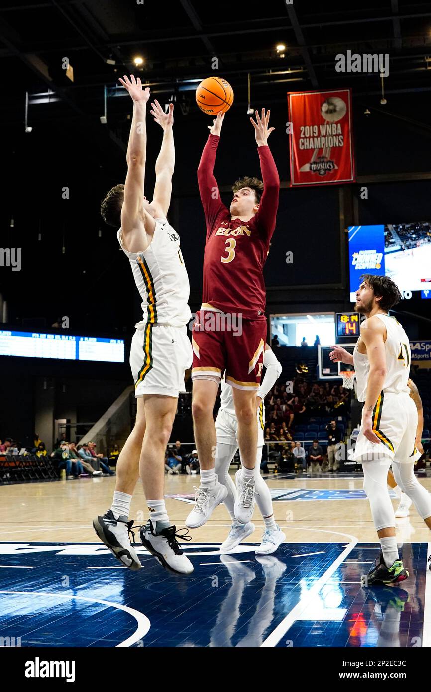 WASHINGTON, DC - MARCH 04: Elon Phoenix Guard Max Mackinnon (3) shoots ...