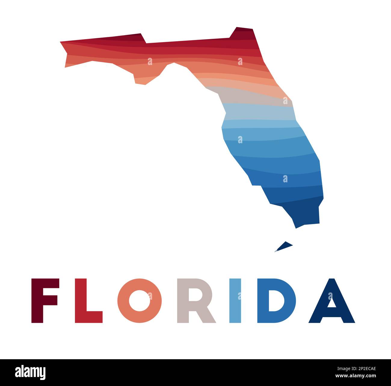 Florida map. Map of the US state with beautiful geometric waves in red ...