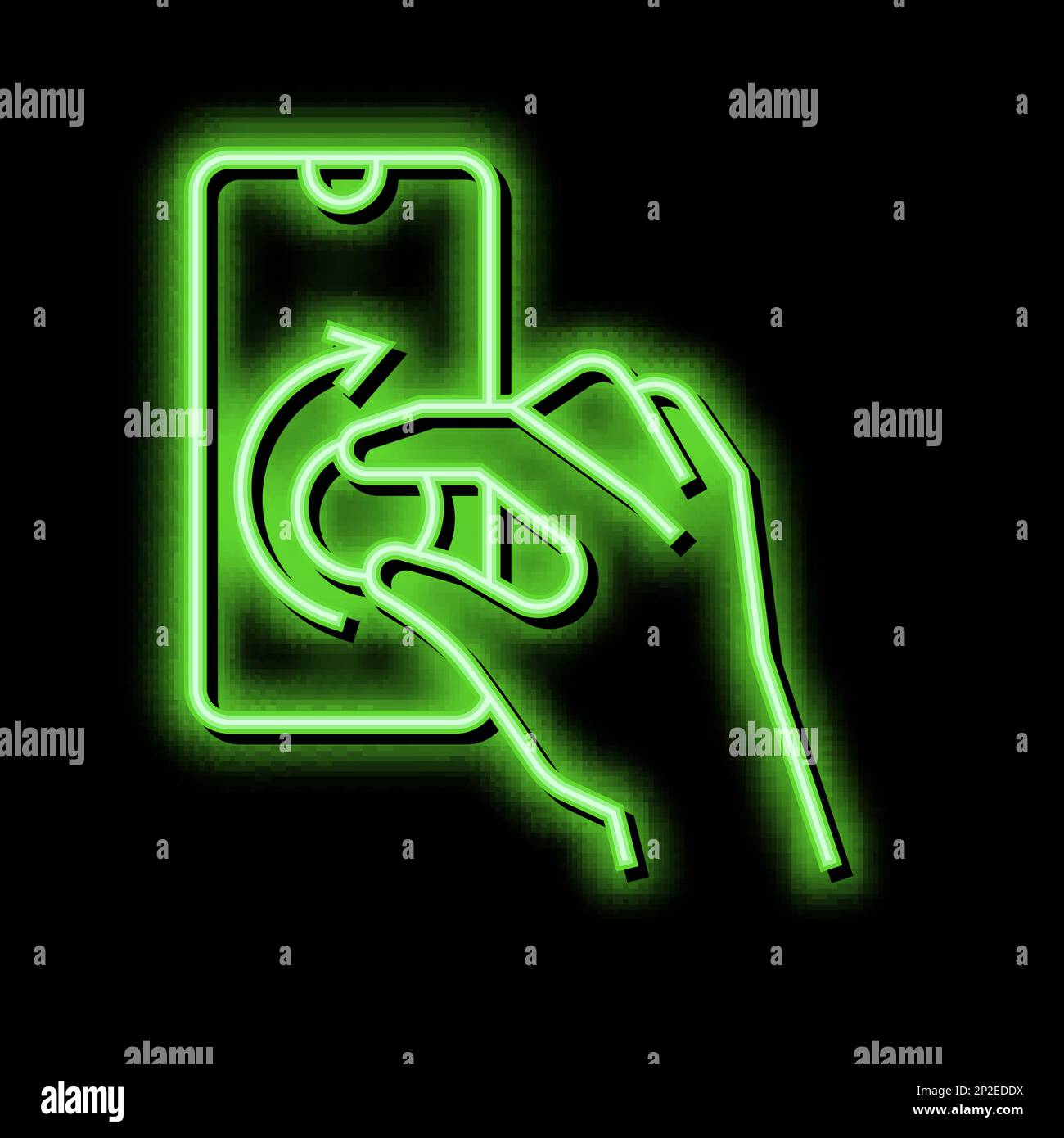 turning digital button on smartphone screen neon glow icon illustration ...