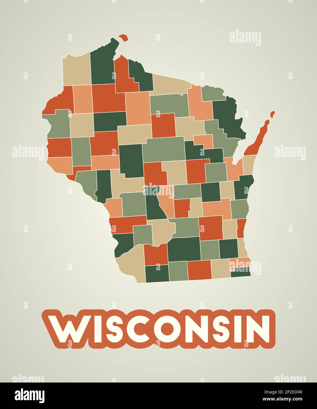 Wisconsin poster in retro style. Map of the us state with regions in ...