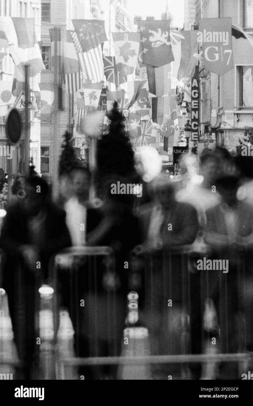 Archives 90ies: G7 summit, International flags wave over Townhall ...