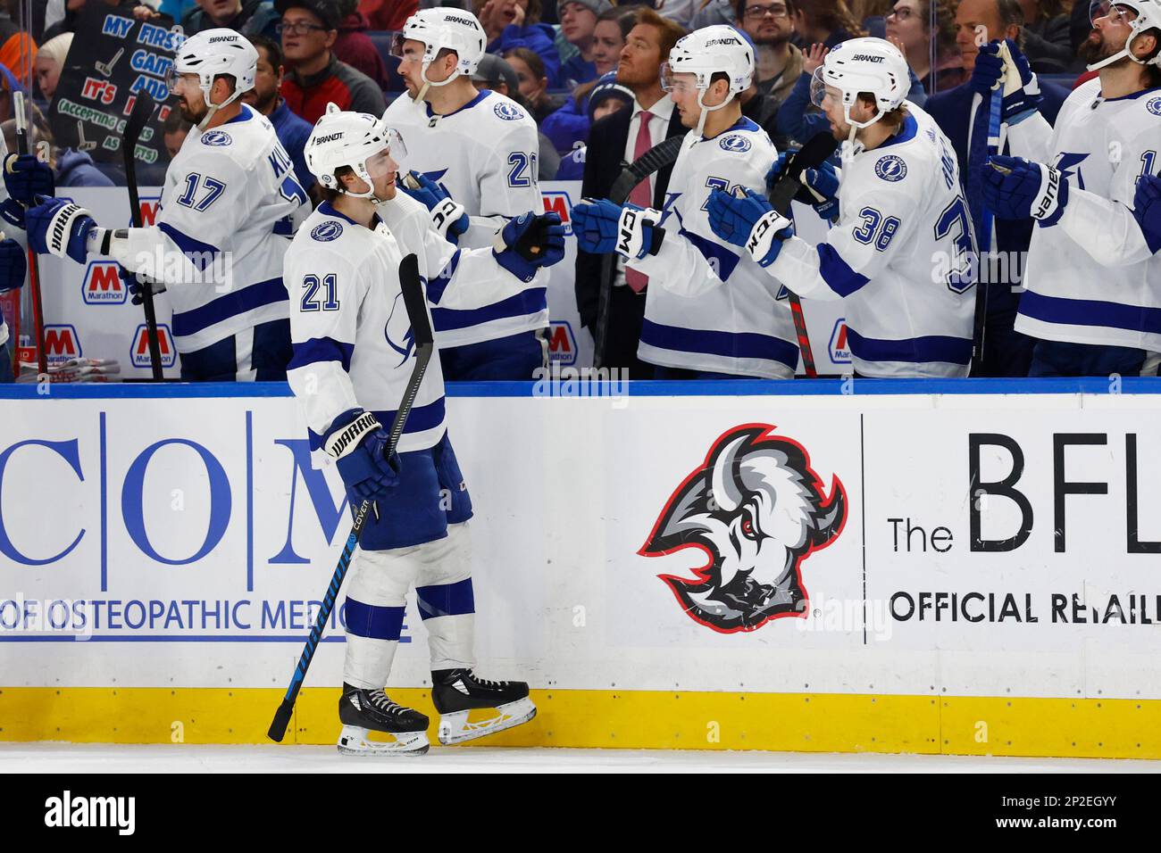 Tampa Bay Lightning center Brayden Point (21) celebrates his goal ...