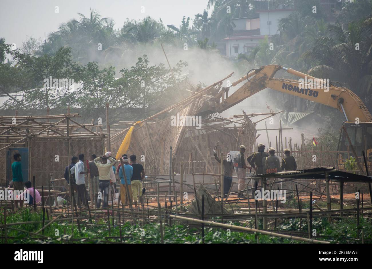 GUWAHATI, INDIA - FEBRUARY 27: Bulldozer being used to demolish alleged ...