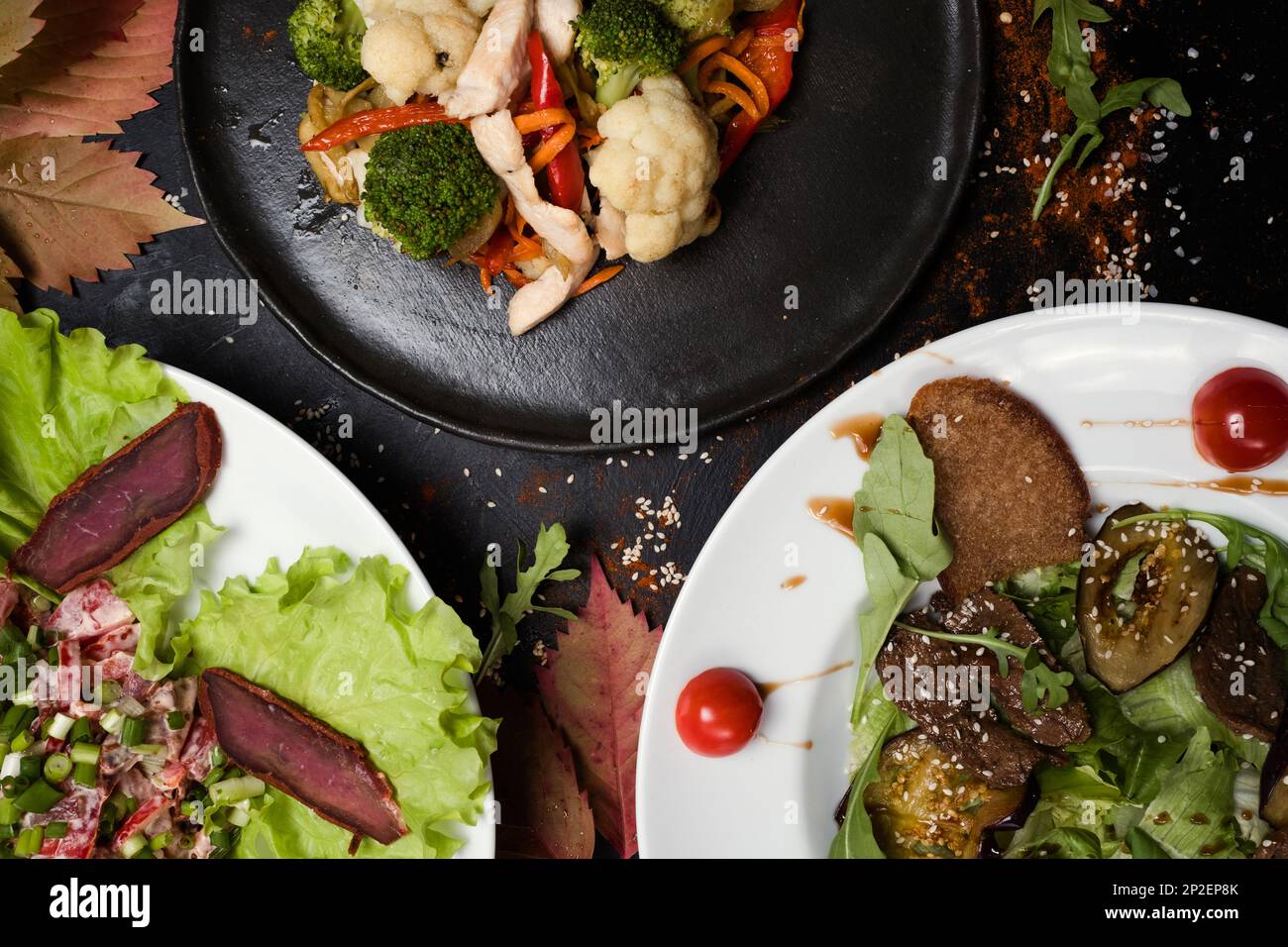 restaurant delicious meals assortment recipe Stock Photo - Alamy