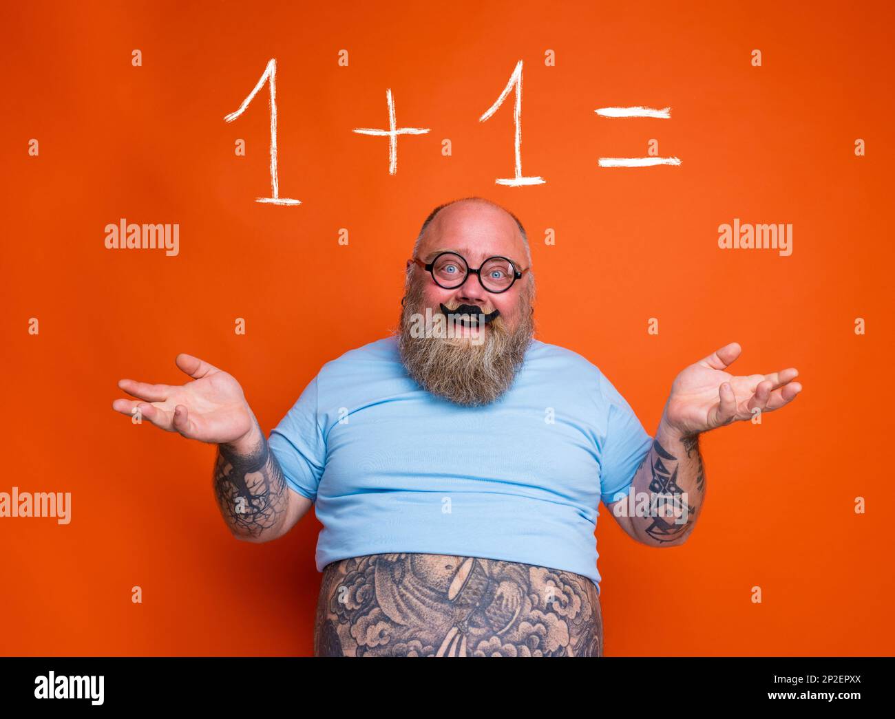 Confused fat thoughtful man acts like a nerd person Stock Photo - Alamy