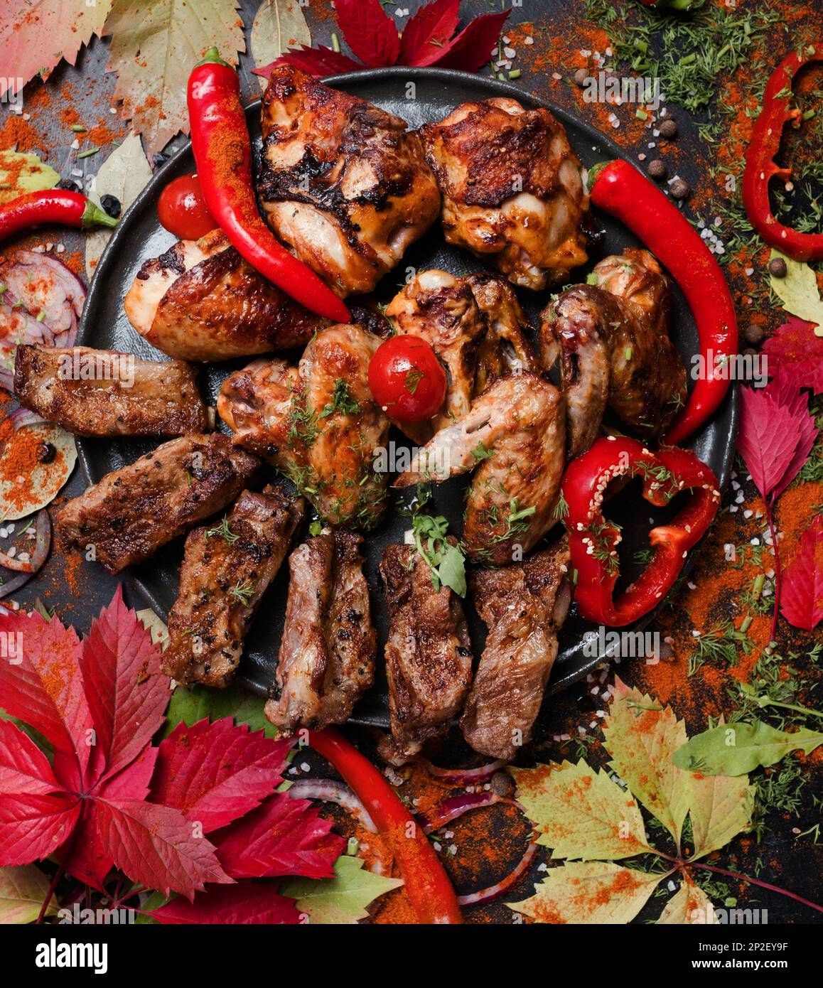 restaurant meat dishes assortment big set Stock Photo - Alamy