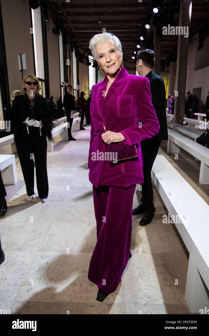 Maye Musk poses for photographers at the Elie Saab Fall/Winter 2023 ...
