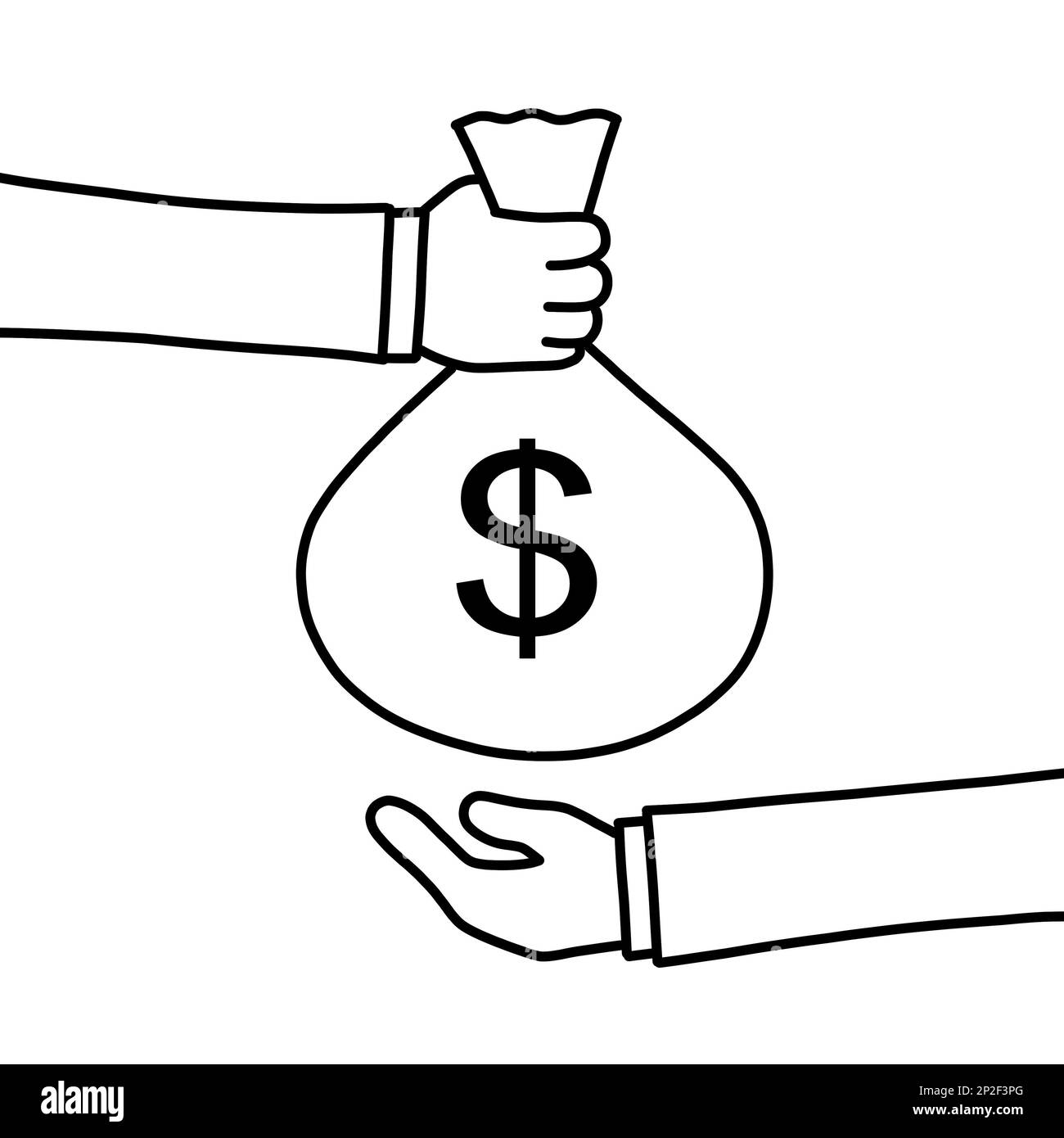 Businessman hand giving and receiving US dollar money bag. Banking ...