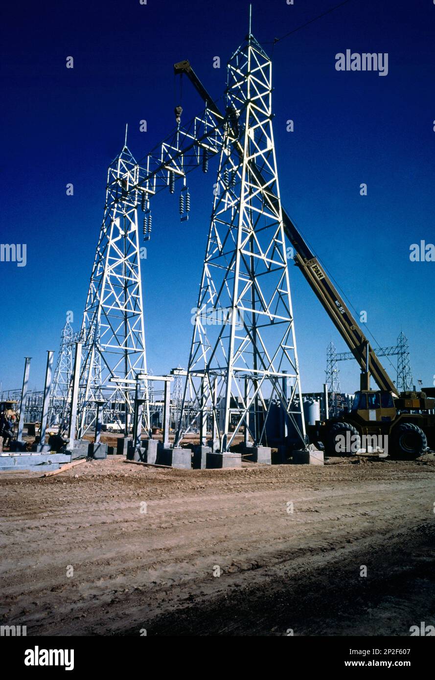 Construction of Electricity Pylons using Crane Saudi Arabia Stock Photo ... Construction of Electricity Pylons using Crane Saudi Arabia Stock Photo ...