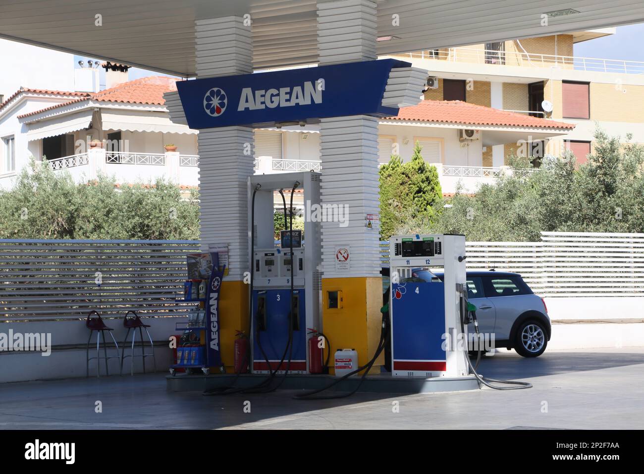 Aegean Petrol Station Petrol Pumps on the Road to Athens International ...
