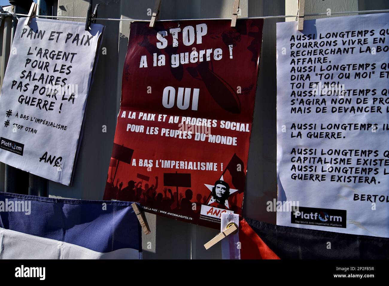 Placards seen hanging during the peace demonstration in Marseille ...