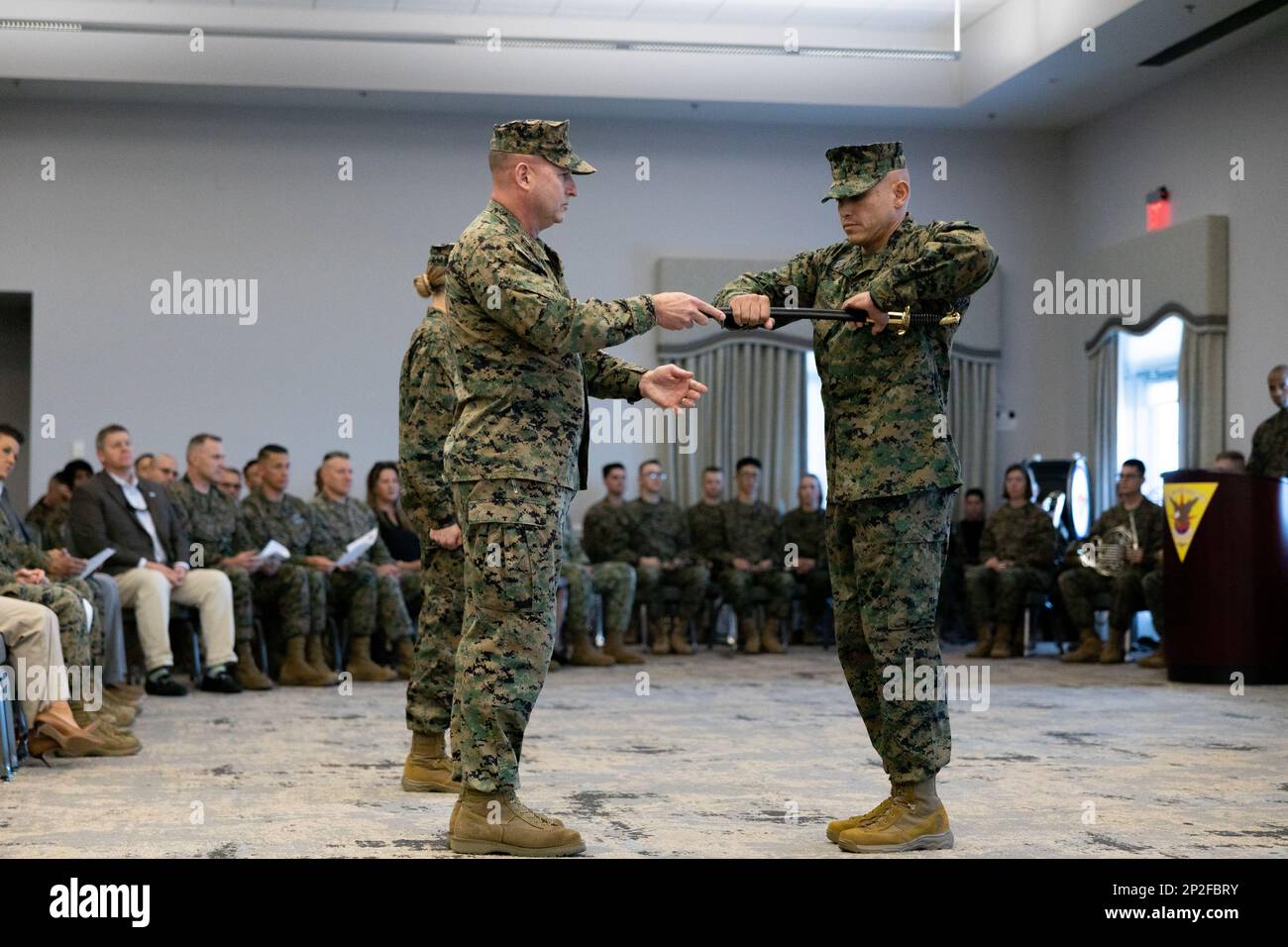U.S. Marine Corps Maj. Gen. Scott F. Benedict, left, commanding general ...