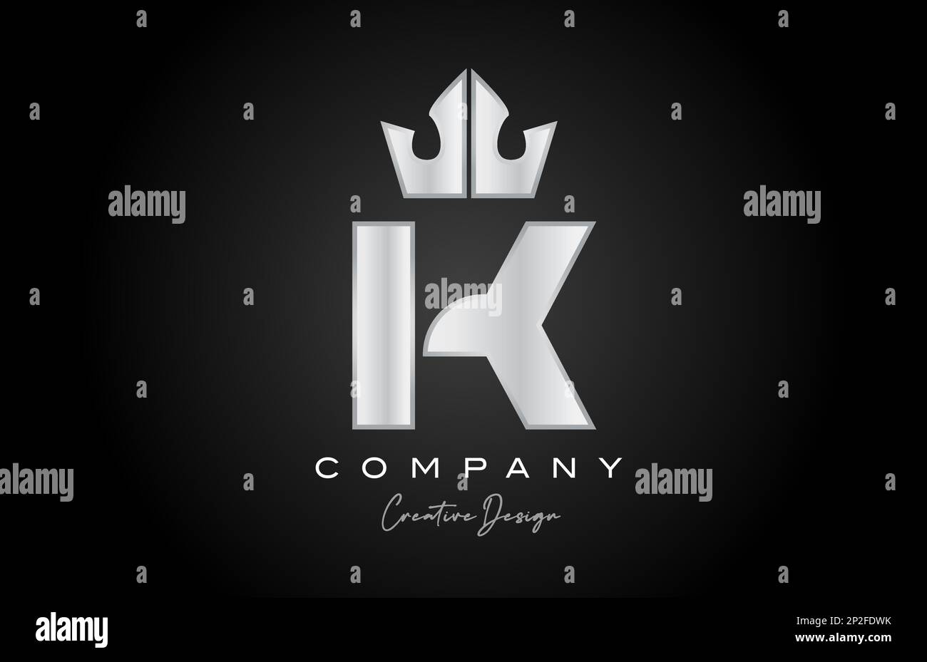 silver grey K alphabet letter logo icon design. Creative crown king ...