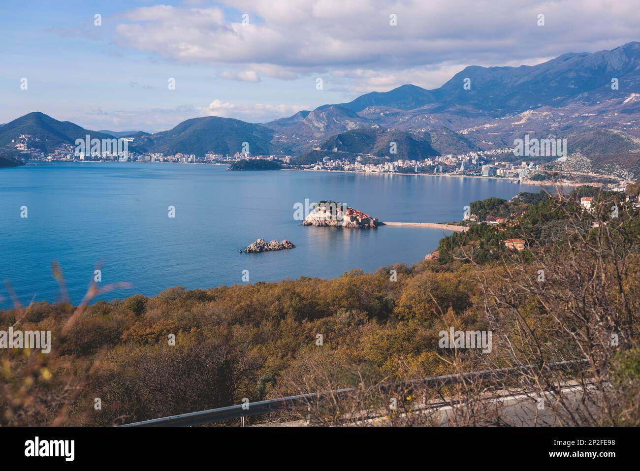View of Sveti Stefan, a town in Budva Municipality, Budva Riviera, on ...