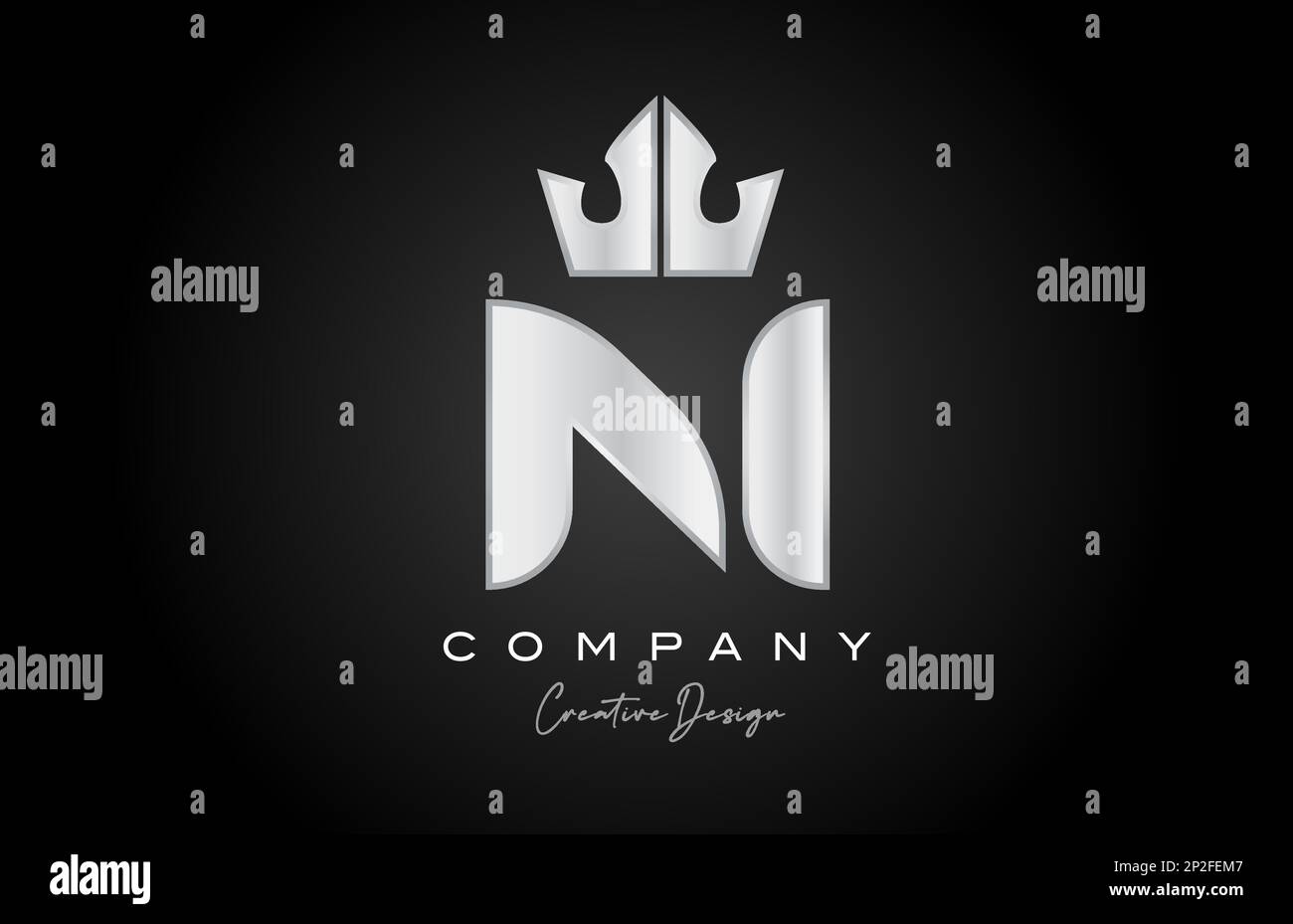 silver grey N alphabet letter logo icon design. Creative crown king template for business and ...