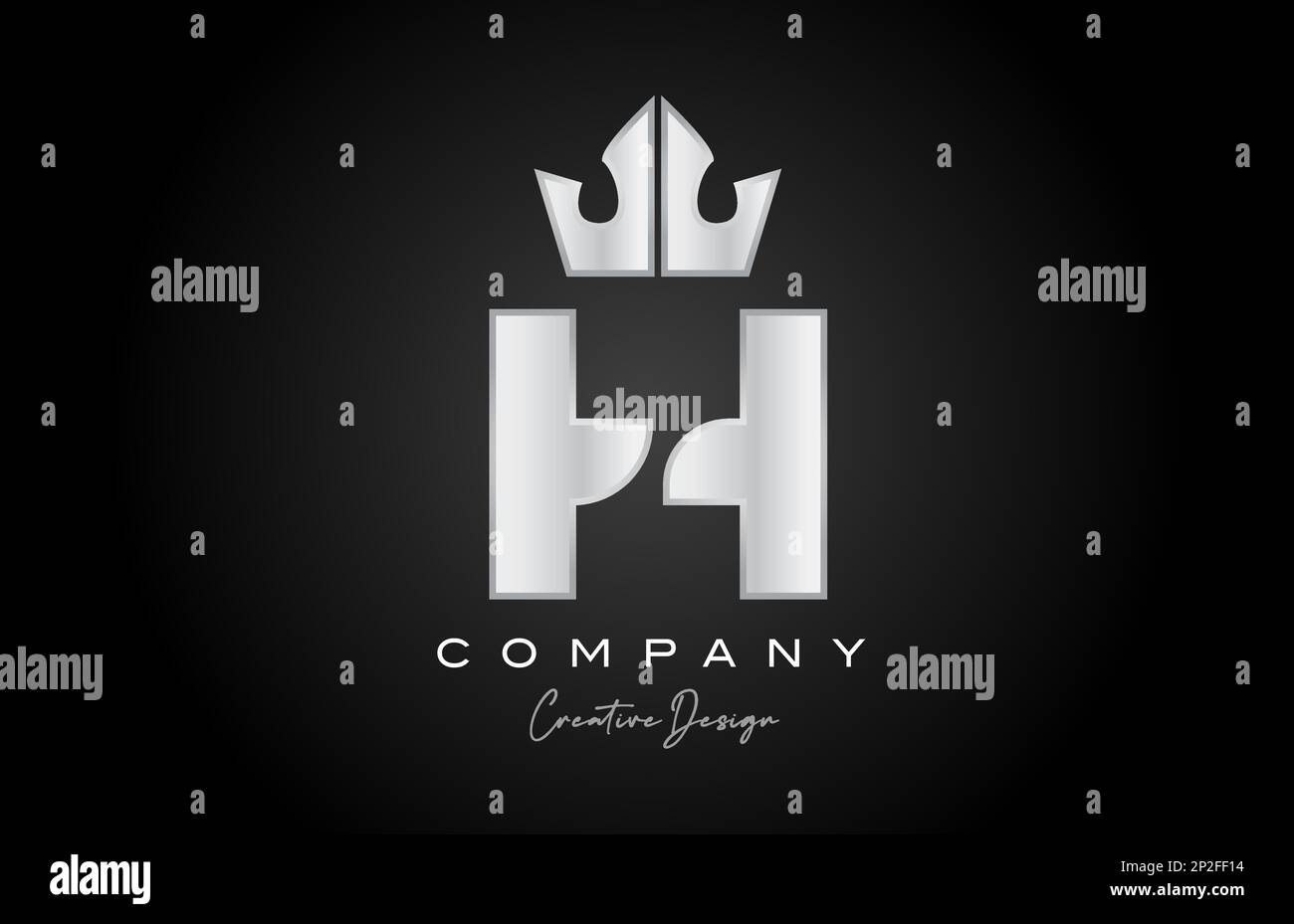 silver grey H alphabet letter logo icon design. Creative crown king ...