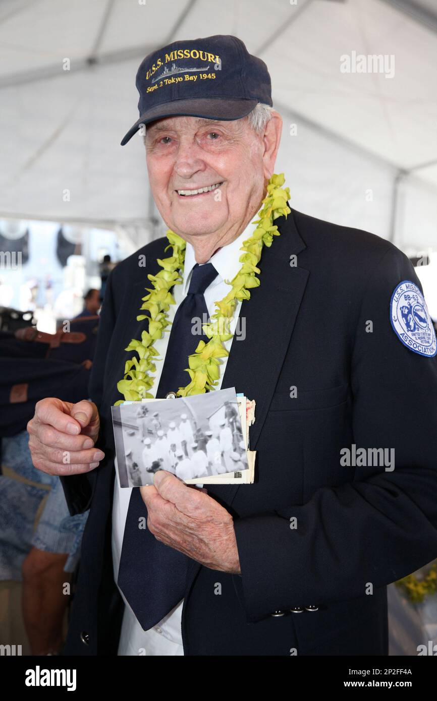 Jack Brock, a former crew member of the Battleship Missouri shows his ...