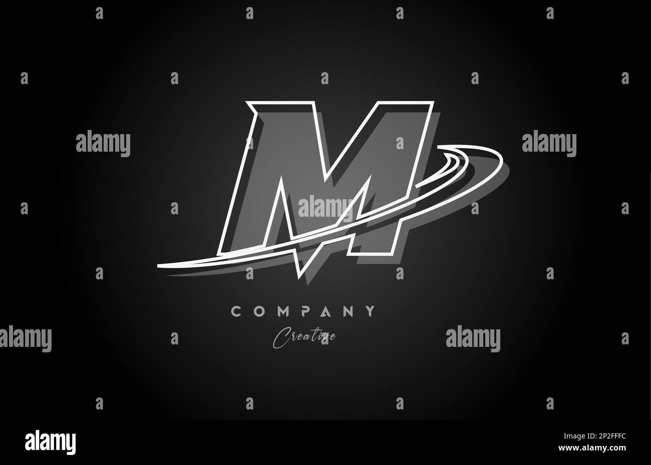 black and white M line alphabet letter logo icon design with swoosh and ...
