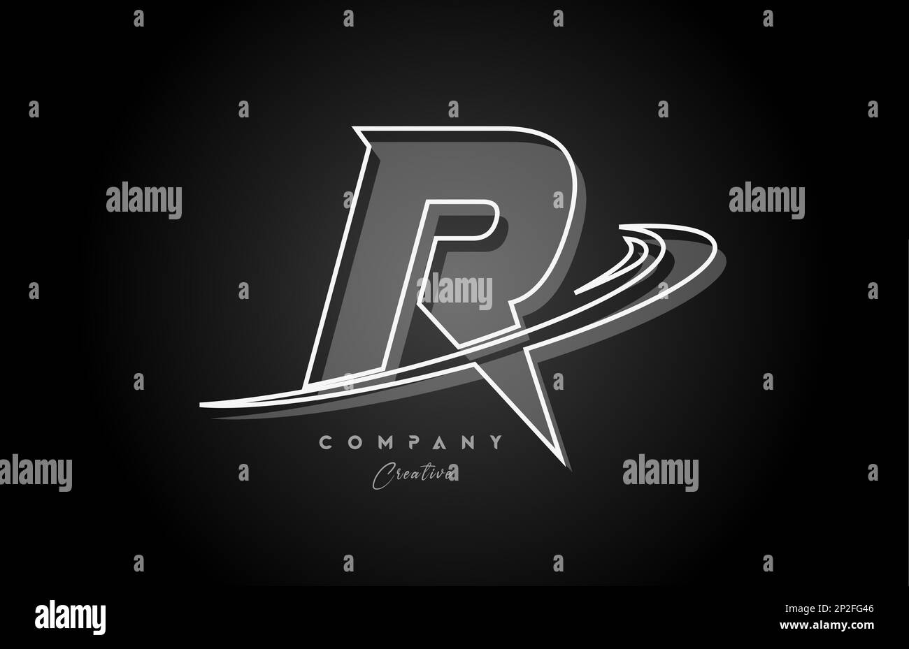 black and white R line alphabet letter logo icon design with swoosh and ...