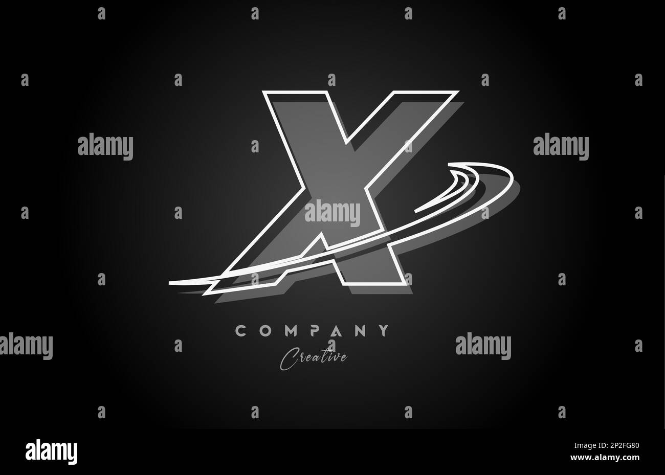 black and white X line alphabet letter logo icon design with swoosh and ...