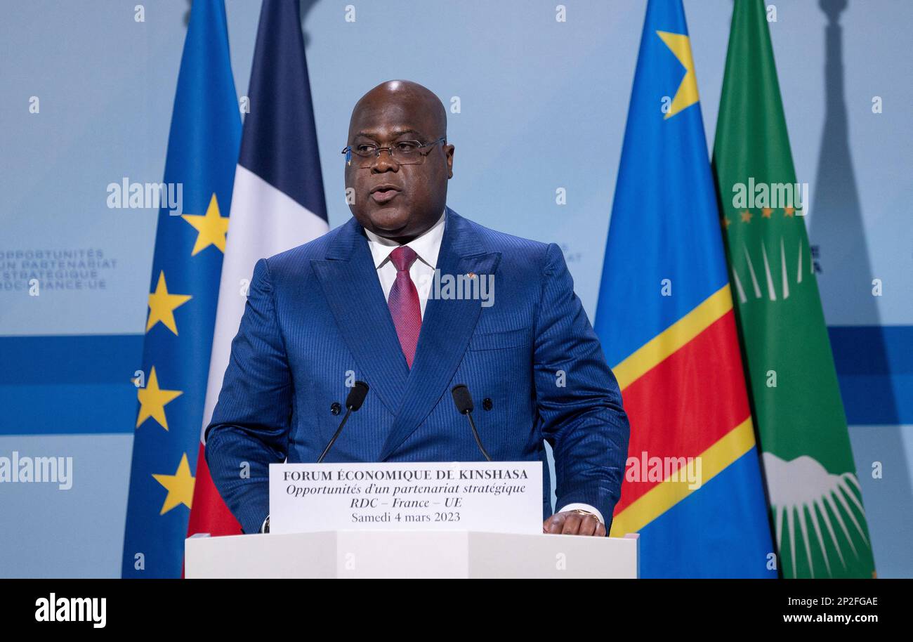 Kinshasa, Democratic Republic of Congo. 4th Mar 2023. French President Emmanuel Macron and ...