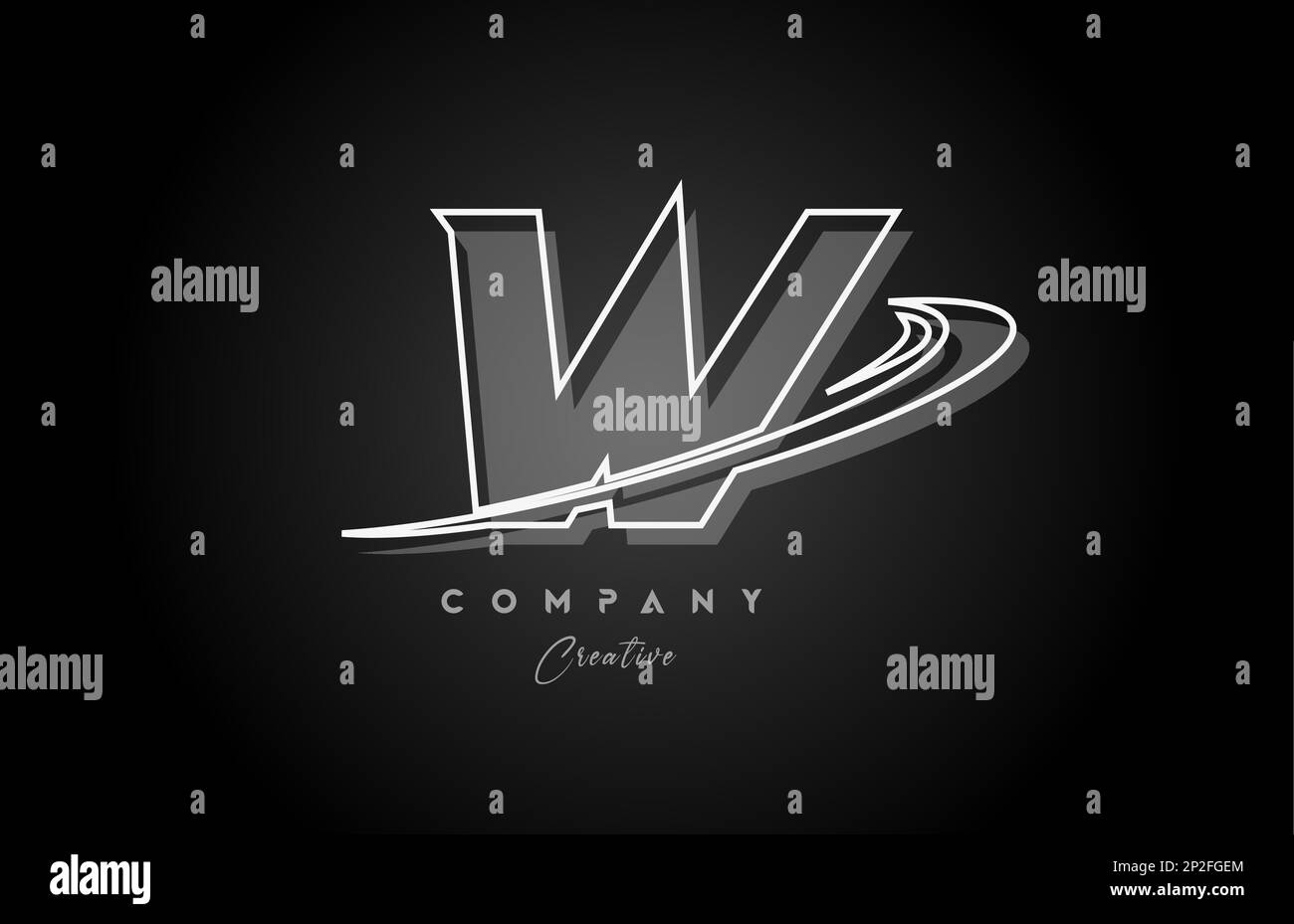 black and white W line alphabet letter logo icon design with swoosh and ...