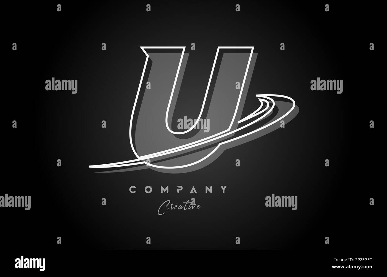 black and white U line alphabet letter logo icon design with swoosh and ...