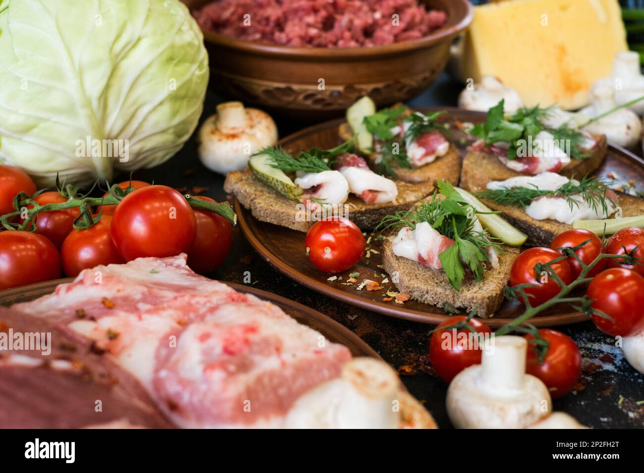 Serving culinary traditional food background Stock Photo - Alamy