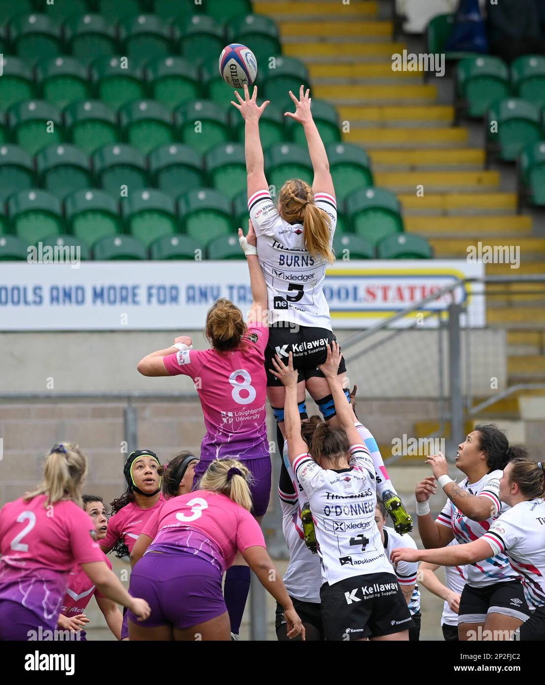 NORTHAMPTON, ENGLAND- Sat-4-2023:Delaney Burns of Bristol Bears goes ...