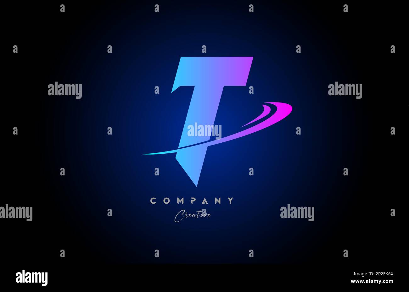 T pink blue alphabet letter logo icon design with swoosh. Creative ...
