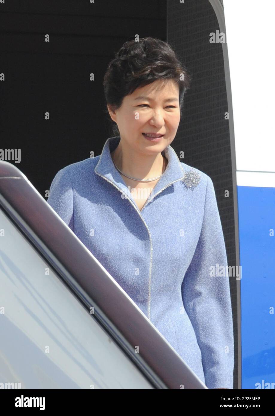 South Korean President Park Geun Hye arrives at Beijing Airport on Sept ...