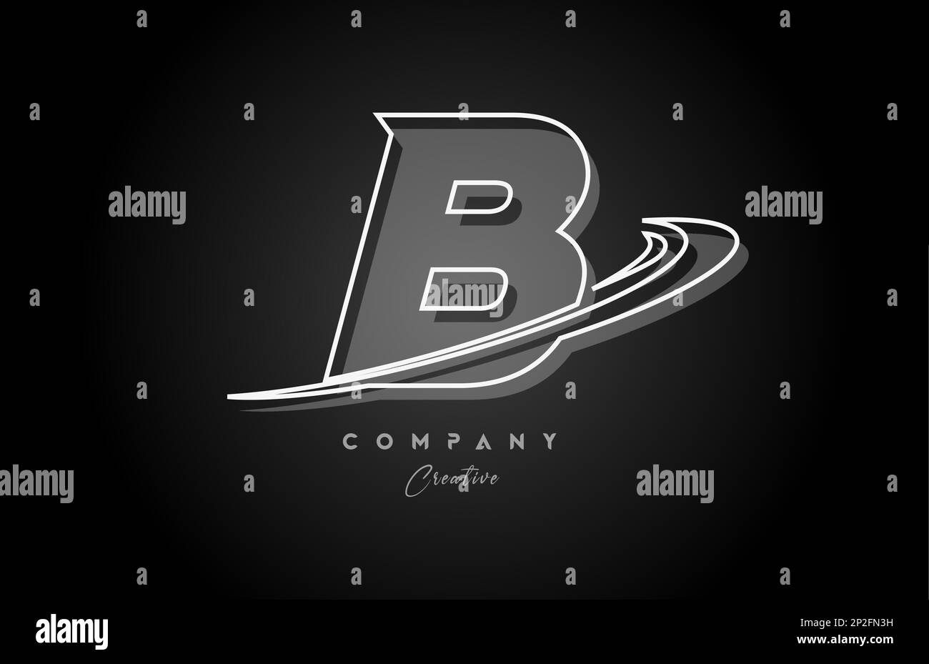 black and white B line alphabet letter logo icon design with swoosh and ...