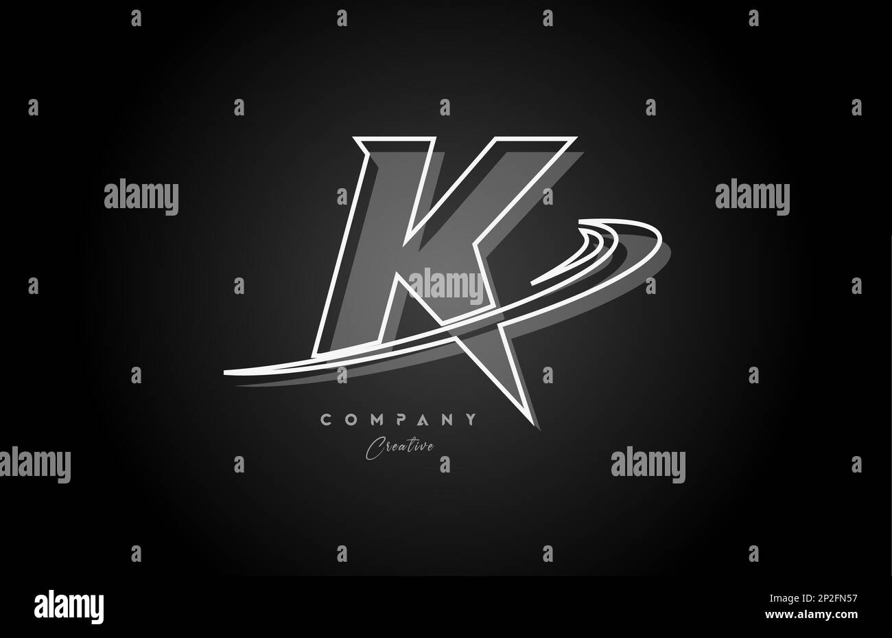 black and white K line alphabet letter logo icon design with swoosh and ...